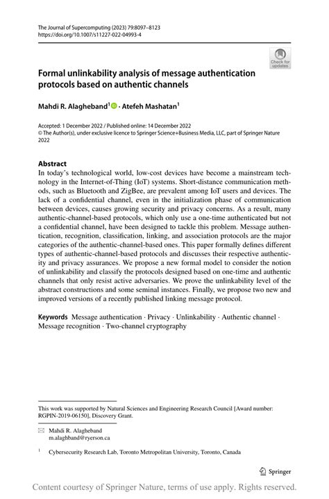 formal unlinkability analysis of message authentication protocols based