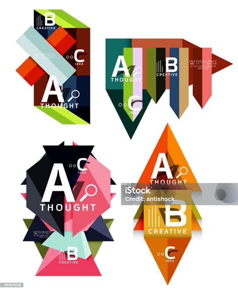 집합이 기하학적 Infographic 배너 종이 정보 B C 옵션 다이어그램 색 모양으로 만든 0명에 대한 스톡 벡터 아트 및