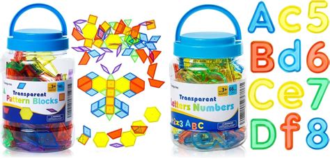 Odoorgames 140 Pcs Translucent Pattern Blocks Geometric Shapes 66 Pcs Translucent