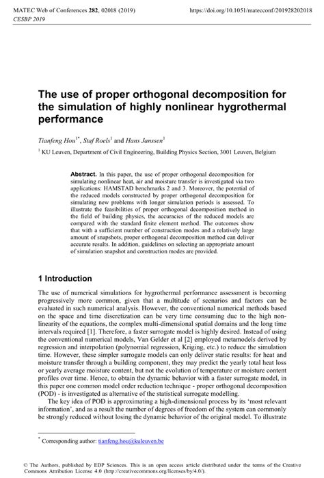 Pdf The Use Of Proper Orthogonal Decomposition For The Simulation Of Highly Nonlinear