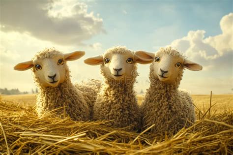 Group of Sheep are Standing on Top of a Hay Bale. Stock Image - Image of lamb, green: 346176151