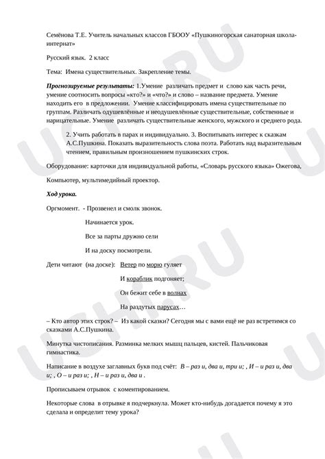 🟥 Заметки для презентации №3 по теме “План урока русского языка по теме Имена существительных
