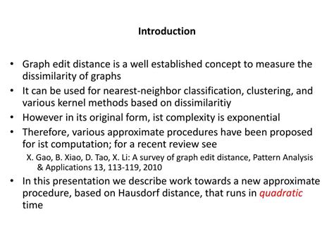 ppt towards a quadratic time approximation of graph edit distance