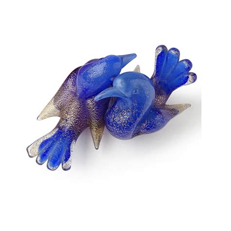 Seguso Murano Sapphire Blue Gold Flecks Italian Art Glass Love Birds