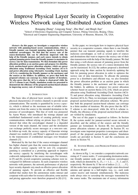 Pdf Improve Physical Layer Security In Cooperative Wireless Network Using Distributed Auction
