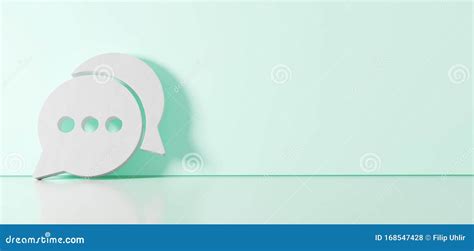 3d Rendering Of White Symbol Of Two Rounded Chat Bubbles Icon Leaning On Color Wall With Floor
