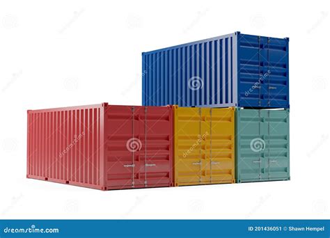 Stack Of Intermodal Cargo Shipping Containers Over White Background
