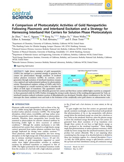 Pdf A Comparison Of Photocatalytic Activities Of Gold Nanoparticles Following Plasmonic And