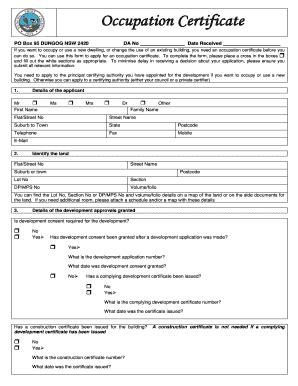 Occupation Certificate Application Blank Fillable Template Fill Out