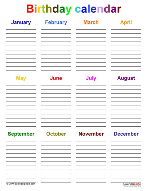 Free Printable Birthday Calendar FREE Printable HQ