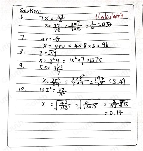 solved using the following values rearrange and calculate ‘ x for