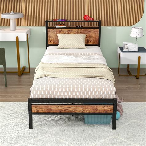 Hojinlinero Twin Bed Frame With Storage Headboard Usb