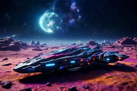 A Spaceship Exploring In Deep Space Stock Illustration Illustration