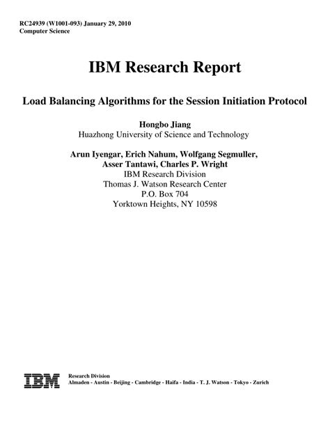 Pdf Load Balancing Algorithms For The Session Initiation Protocol