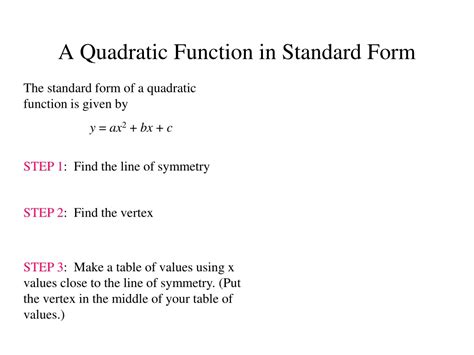 Ppt Graphing Quadratic Functions In Standard Form Powerpoint
