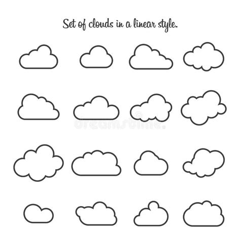Set Of Clouds In A Linear Style Cloud In Line Or Outline Stock Vector Illustration Of Element