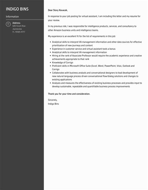 Virtual Assistant Cover Letter Velvet Jobs
