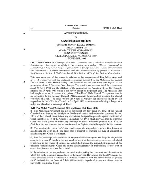 Ag V Manjeet Singh Dhillon Pdf Contempt Of Court Defamation