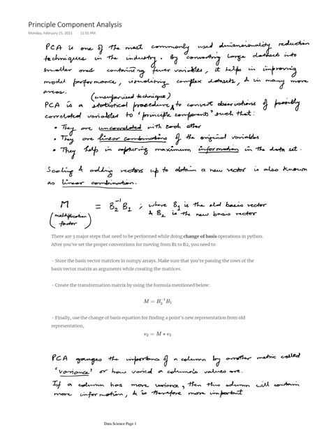 Solution Data Science Principle Component Analysis Pca Class Notes
