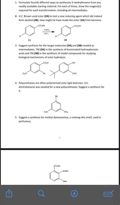 Solved 1. Formulate four(4) different ways to synthesize | Chegg.com