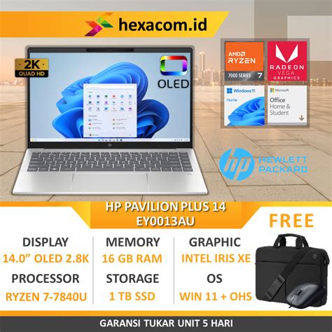 Jual Laptop HP Pavilion Plus 14 EY0013AU Oled Ryzen 7 7840U 16Gb 1Tb W11 Ohs Shopee Indonesia