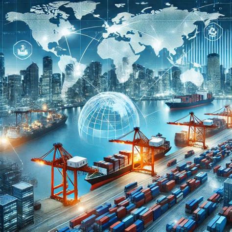Visual Representation Of Global Trade Showcasing Trucks And Containers Stock Illustration