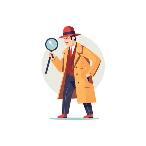 Detective Looks Through A Magnifying Glass Vector Illustration