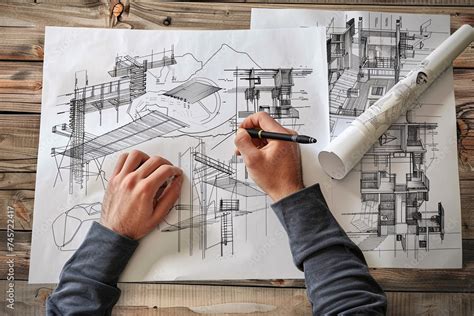 Engineer Drawing A Blueprint Drawing Blueprint Close Up Of A Person Drawing A Blueprint