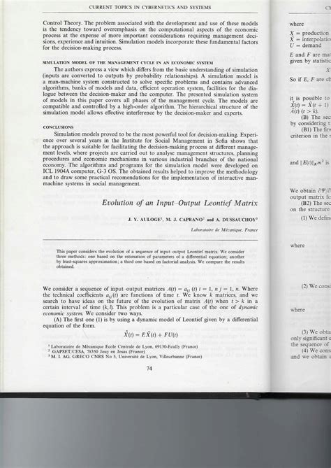 Pdf Evolution Of An Input Output Leontief Matrix