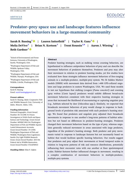 Predatorprey Space Use And Landscape Features Influence Movement Behaviors In A Large‐mammal