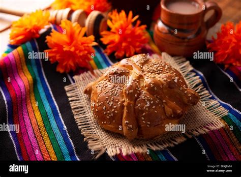 Pan De Muerto Typical Mexican Sweet Bread With Sesame Seeds That Is