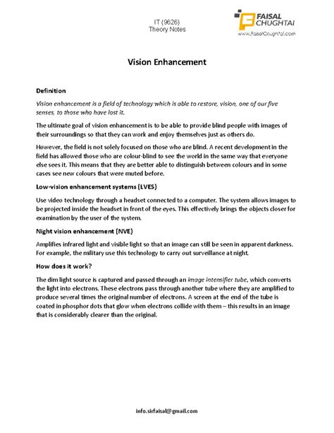 Vision Enhancement Lecture Notes For It A Levels It 9626 Theory