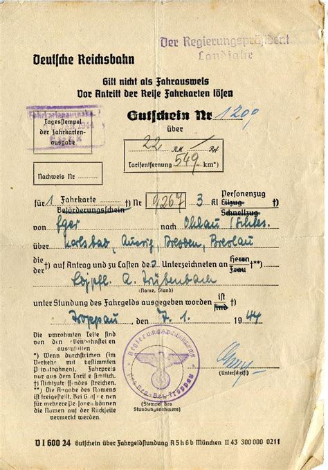 Železnice Opava PoukÁzka Na Jednu JÍzdenku 1944 F4 4 Aukro