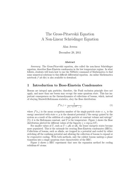 Aversa 2008 The Gross Pitaevskii Equation A Non Linear Schrödinger Equation Pdf Physics