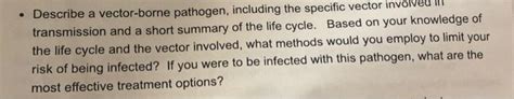 Solved Describe A Vector Borne Pathogen Including The