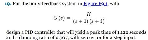 solved 19 for the unity feedback system in figure p9 1