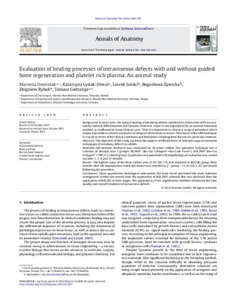 Pdf Evaluation Of Healing Processes Of Intraosseous Defects With And Without Guided Bone