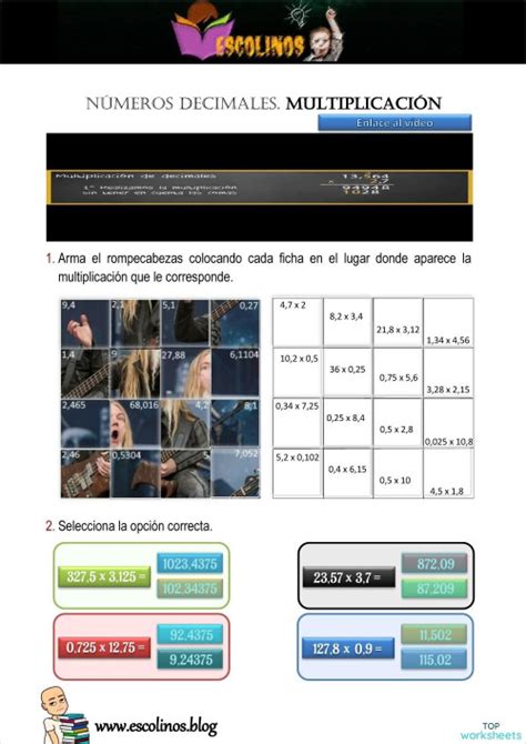 Multiplicación De Decimales Ficha Interactiva Topworksheets