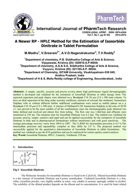 Pdf A Newer Rp Hplc Method For The Estimation Of Isosorbide Dinitrate In Tablet Formulation