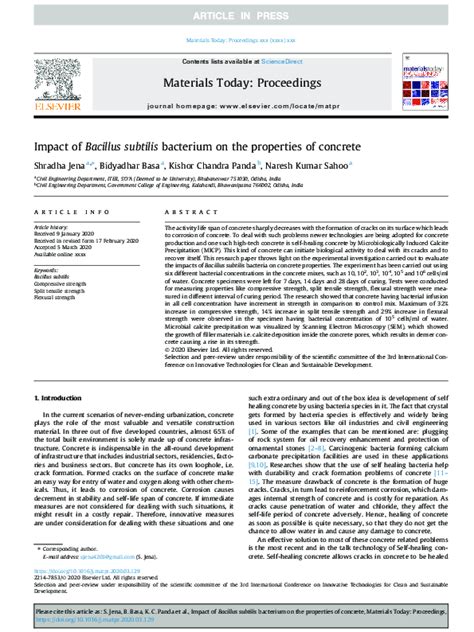Pdf Impact Of Bacillus Subtilis Bacterium On The Properties Of Concrete