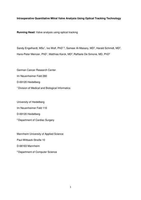 Pdf Intraoperative Quantitative Mitral Valve Analysis Using Optical Tracking Technology