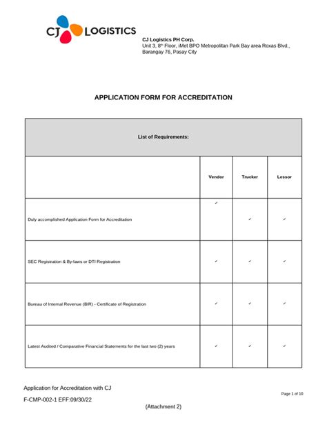 Cjl F Cmp 002 Rev1 Application Form For Accreditation 01 Pdf Business