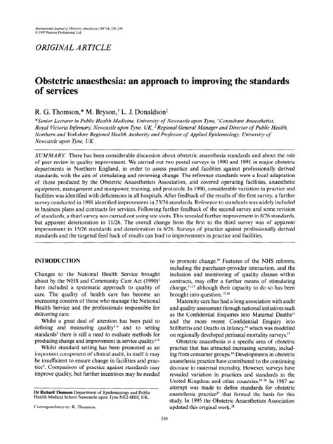 Pdf Obstetric Anaesthesia An Approach To Improving The Standards Of Services
