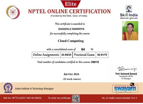Sandhya Daggolu On Linkedin Cloudcomputing Nptel Elitecertificate