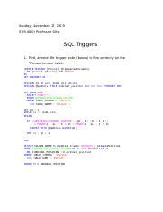 SQL Triggers Docx Sunday November SYM Professor Dilts SQL Triggers First