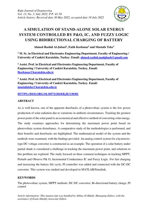 PDF A SIMULATION OF SOLAR ENERGY SYSTEM CONTROLLED BY P O IC AND FUZZY LOGIC USING
