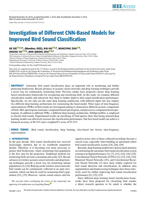 Pdf Investigation Of Different Cnn Based Models For Improved Bird
