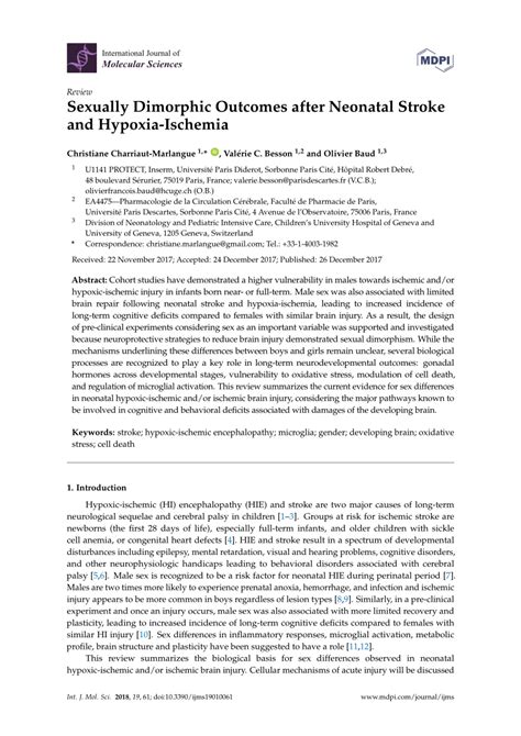 PDF Sexually Dimorphic Outcomes After Neonatal Stroke And Hypoxia Ischemia