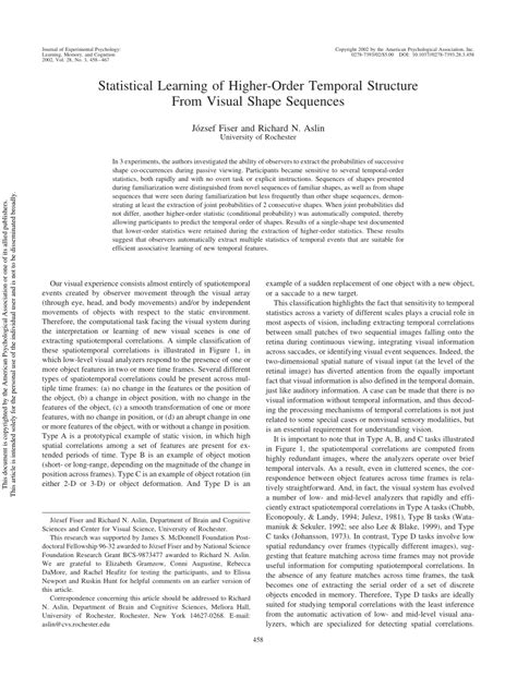 Statistical Learning Of Higher Order Temporal Structure From Visual