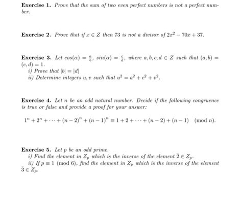 Solved Exercise 1 Prove That The Sum Of Two Even Perfect Chegg Com